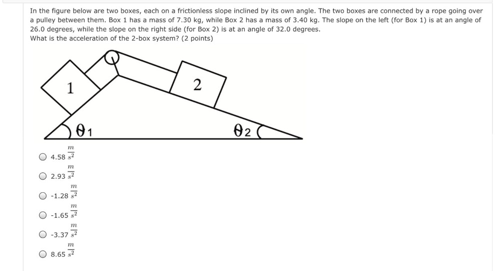 SOLVED: In the figure below are two boxes each on frictionless slope ...