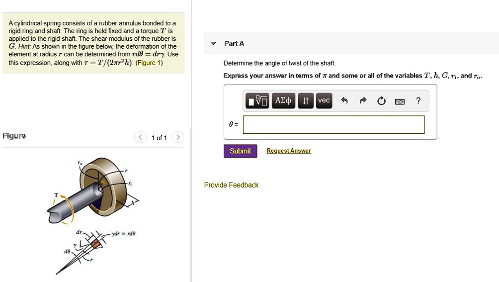 SOLVED: A cylindrical spring consists of a rubber annulus bonded to a ...