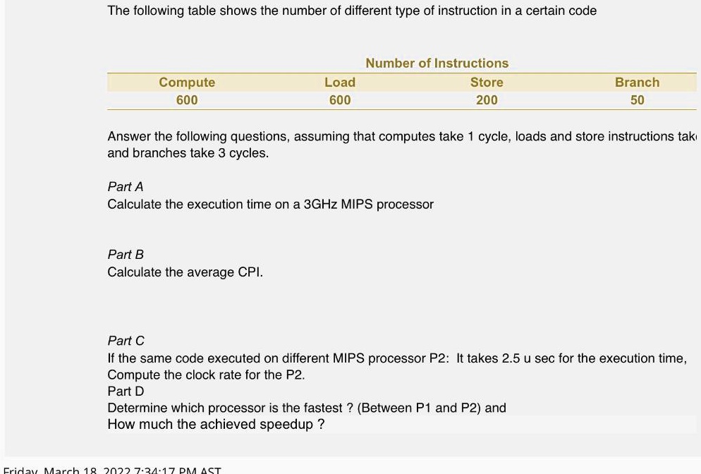 SOLVED: The following table shows the number of different types of instructions in a certain ...