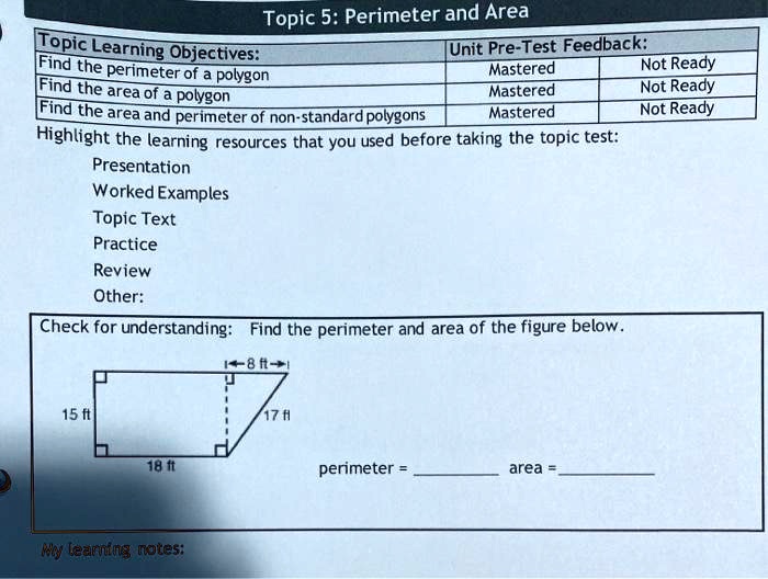 SOLVED: Topic 5: Perimeter and Area Learning Unit Pre-Test Feedback ...
