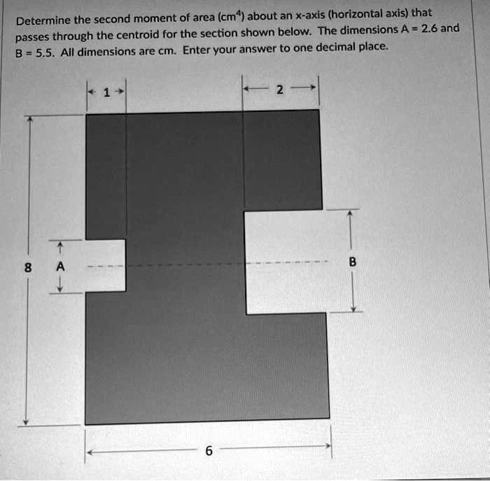 Determine the second moment of area (cm³) about an x-axis (horizontal ...
