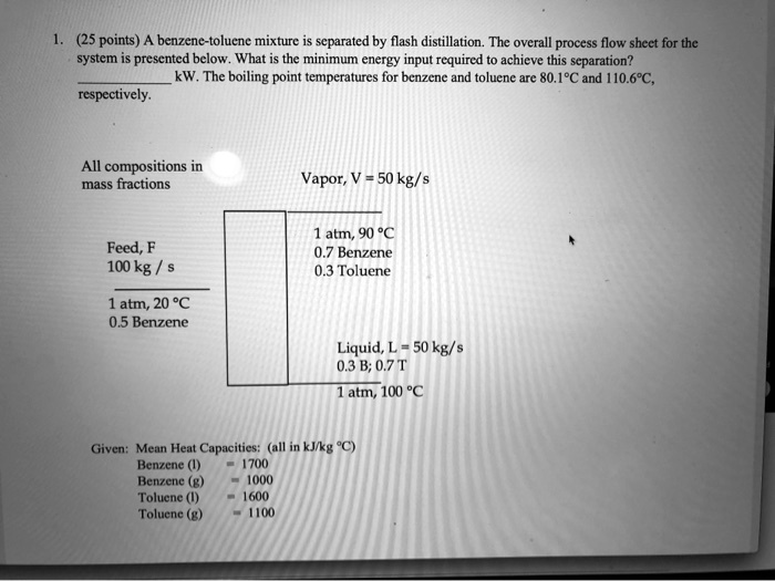 SOLVED: 1.25 points A benzene-toluene mixture is separated by flash ...