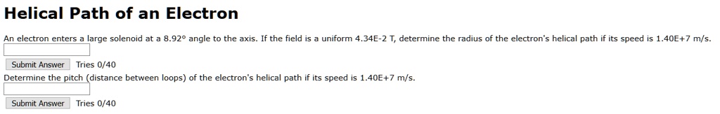 SOLVED: Helical Path of an Electron An electron enters large solenoid ...