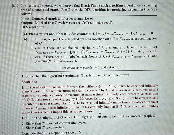 SOLVED: In this partial exercise, we will prove that the Depth First ...