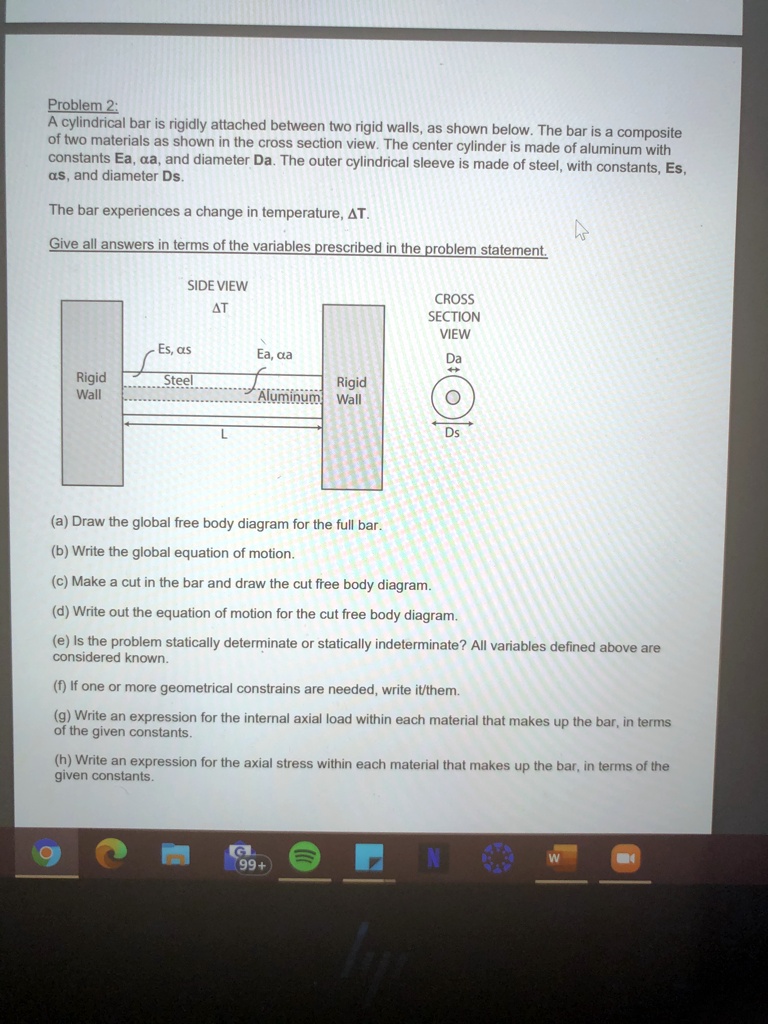 SOLVED: Problem 2: A cylindrical bar is rigidly attached between two rigid walls, as shown below ...