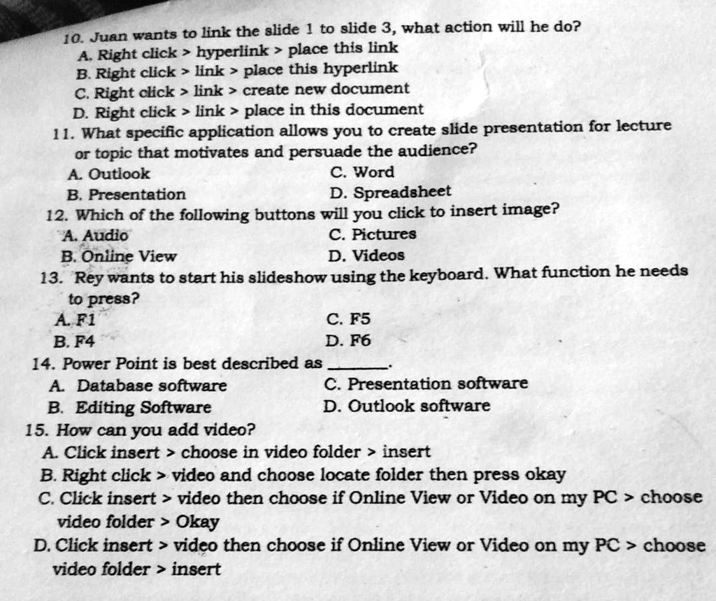 SOLVED: '10. Juan wants to link the slide 1 to slide 3, what action ...