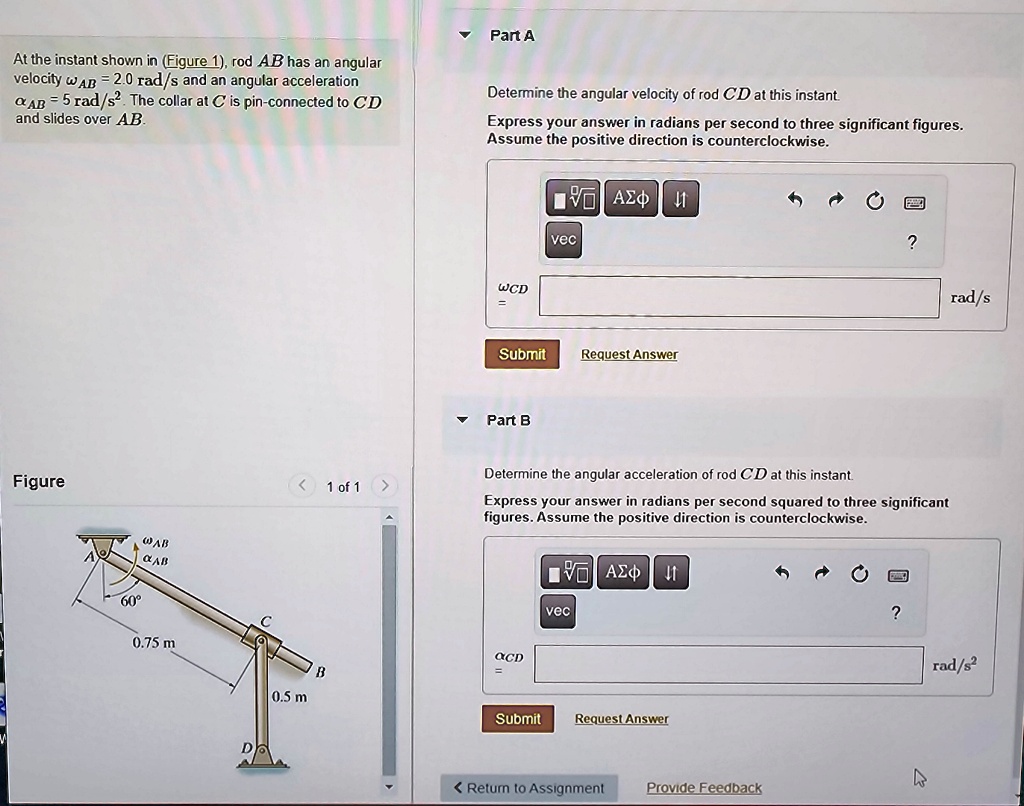 at the instant shown in figure 1 rod ab has an angular velocity omegaab ...
