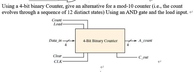 SOLVED: Using a 4-bit binary counter; give an alternative for a mod-10 ...