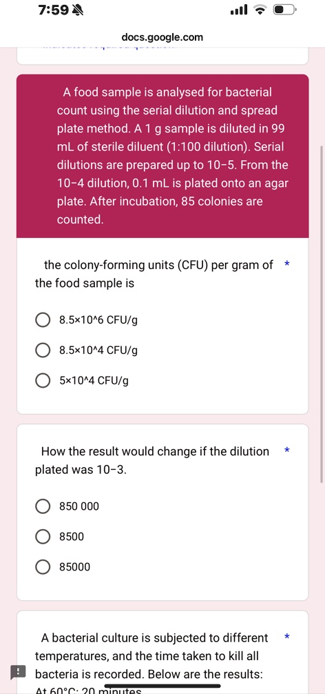 a food sample is analysed for bacterial count using the serial dilution ...