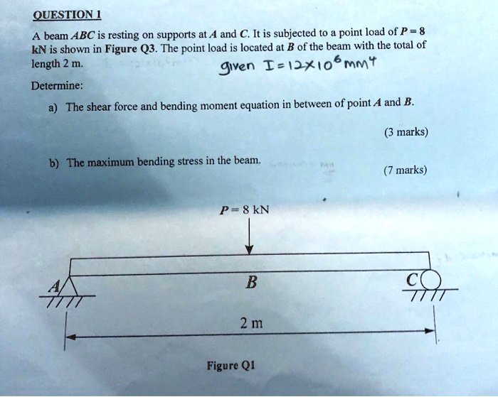 question1 a beam abc is resting on supports at a and cit is subjected ...