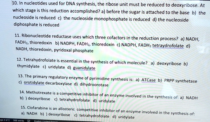 10 in nucleotides used for dna synthesis the ribose unit must be ...