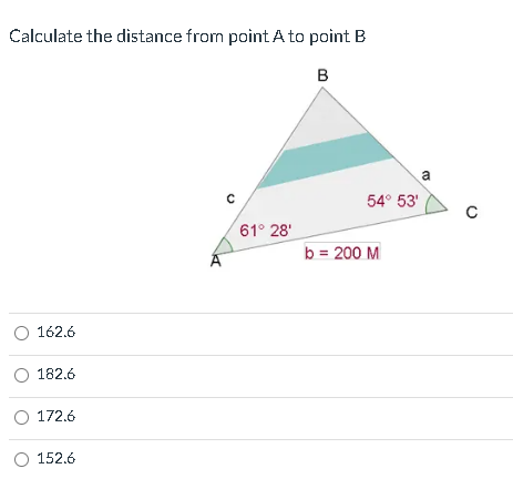 Calculate the distance from point A to point B 162.6 182.6 172.6 152.6