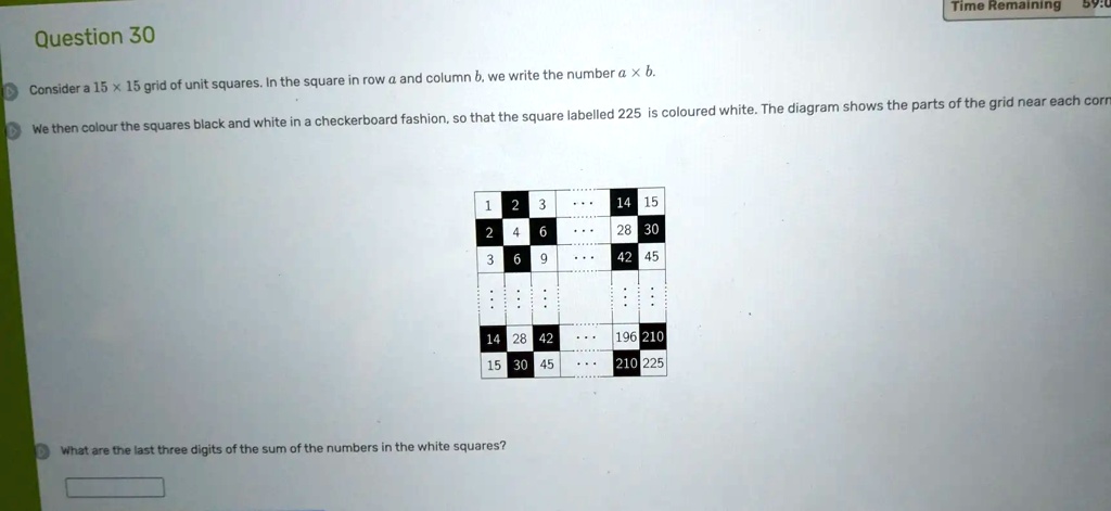 Question 30 Consider a 15 ×15 grid of unit squares. In the square in ...