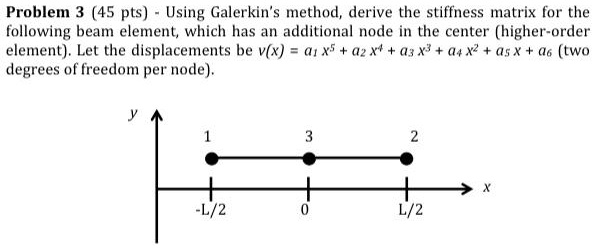 Problem 3 (45 pts) - Using Galerkin's method, derive the stiffness matrix for the following beam ...