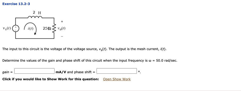 SOLVED: The input to this circuit is the voltage of the voltage source, vs(t). The output is the ...
