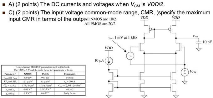 a 2 points the dc currents and voltages when vcm is vddi2 c 2 points the input voltage common ...