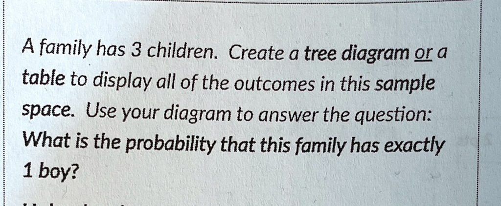 SOLVED: 'A family has 3 children. Create a tree diagram @ a table to ...