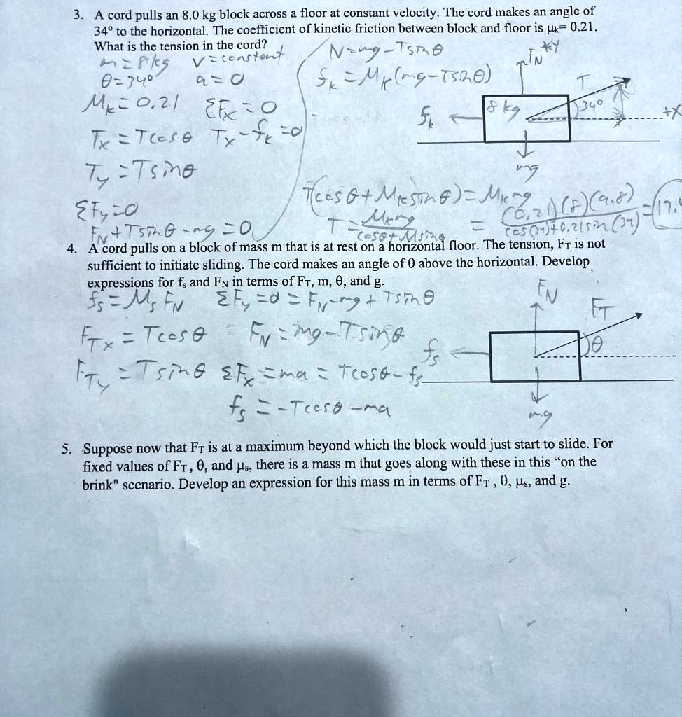 SOLVED: 3.A cord pulls an 8.0 kg block across a floor at constant ...
