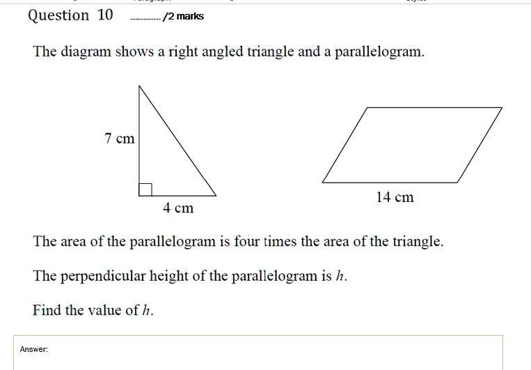 'The diagram shows a right-angled triangle and parallelogram. The area ...
