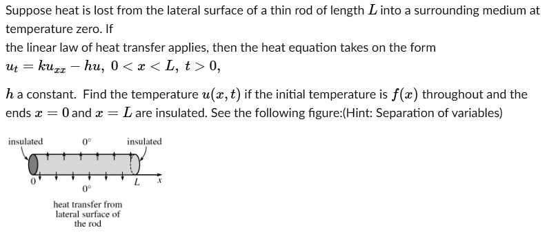 SOLVED: Suppose heat is lost from the lateral surface of a thin rod of length L into the ...