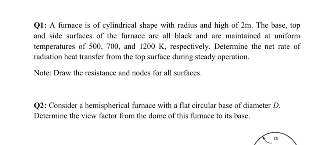 SOLVED: Q1: A furnace is of cylindrical shape with radius and high of 2 ...