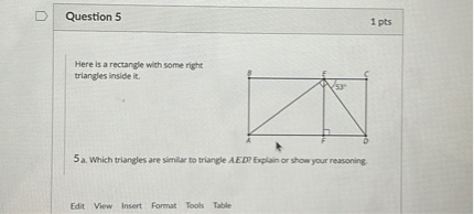 SOLVED: Question 5 1 pts Here is a rectangle with some right triangles ...