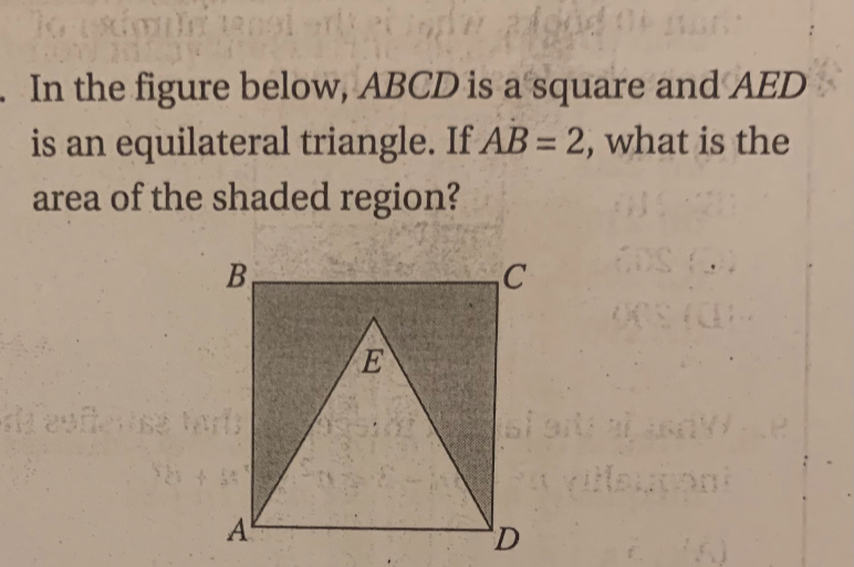 In the figure below, A B C D is a square and A E D is an equilateral ...