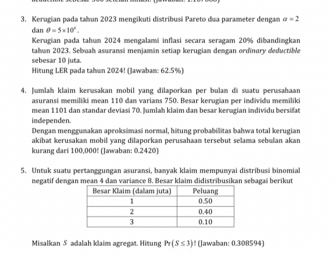 3. Kerugian pada tahun 2023 mengikuti distribusi Pareto dua parameter ...