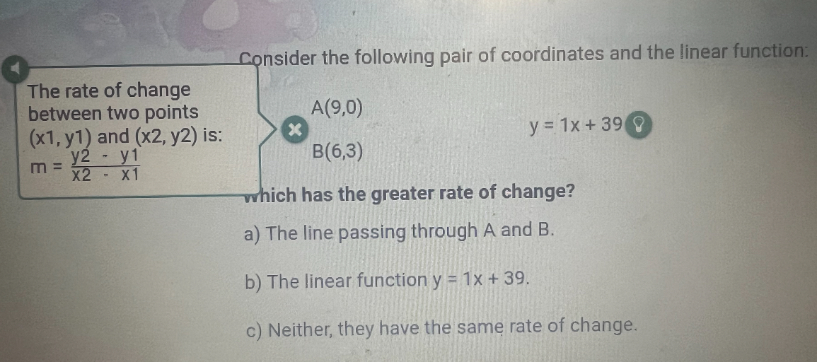 Consider the following pair of coordinates and the linear function: The ...