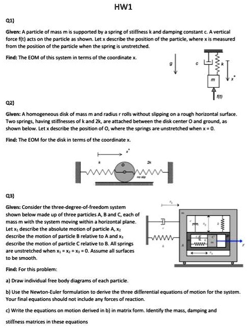 SOLVED: HW1 Q1) Given: A particle of mass m is supported by a spring of ...