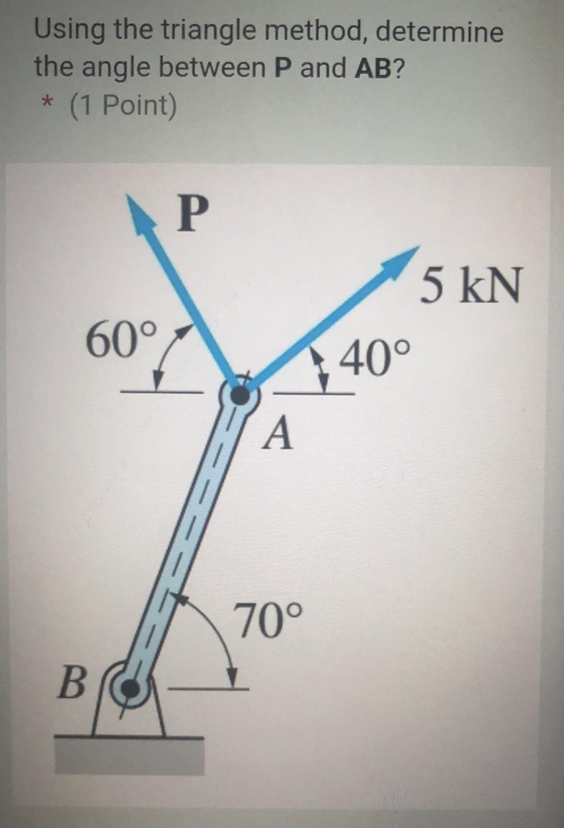 Using the triangle method, determine the angle between 𝐏 and 𝐀 𝐁 ? * (1 ...