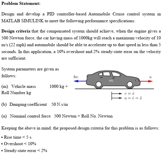 Problem Statement: Design and develop a PID controller-based Automobile Cruise control system in ...