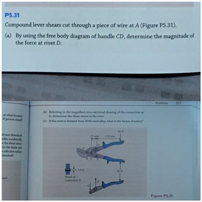 P5.31 Compound lever shears cut through a piece of wire at A (Figure P5 ...