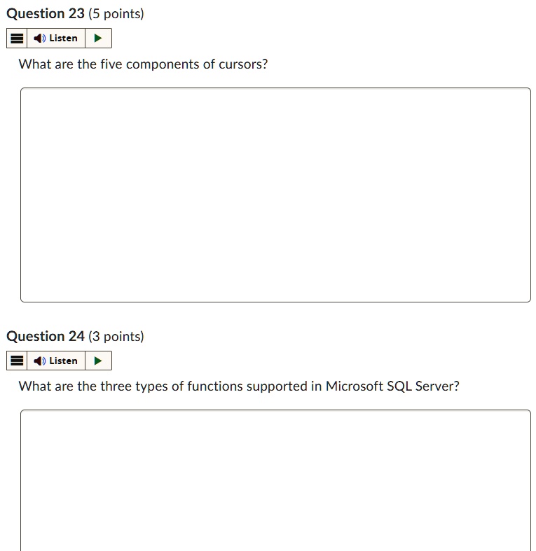 SOLVED: Question 23(5 points) Listen What are the five components of cursors? Question 24(3 ...
