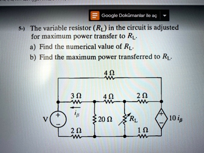 v = 120 Google DokÃ¼manlar ile aÃ§ The variable resistor R in the circuit is adjusted for ...