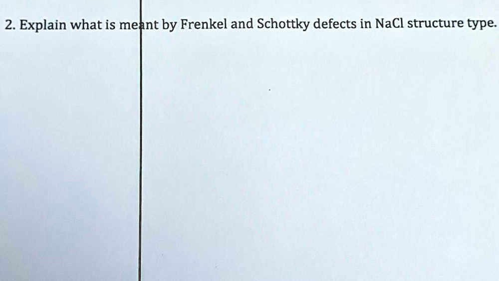 SOLVED: 2. Explain what is meant by Frenkel and Schottky defects in ...
