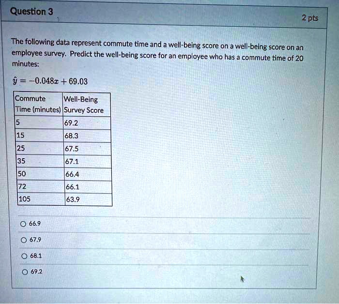 SOLVED:Question 3 2 pts The following data represent commute time and 3 ...