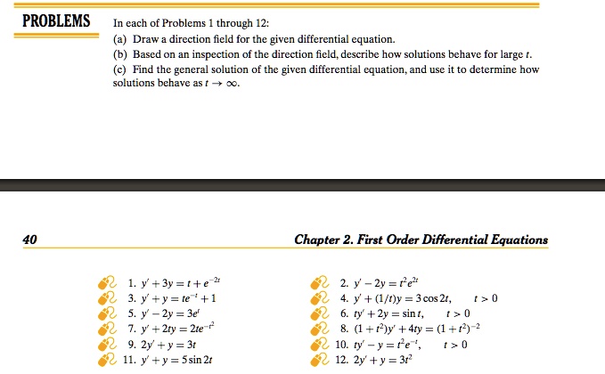 SOLVED: PROBLEMS In each of Problems through 12: Draw direction field ...