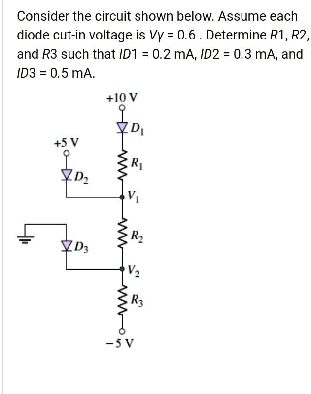 SOLVED: Consider the circuit shown below. Assume each diode cut-in voltage is Vd = 0.6V ...