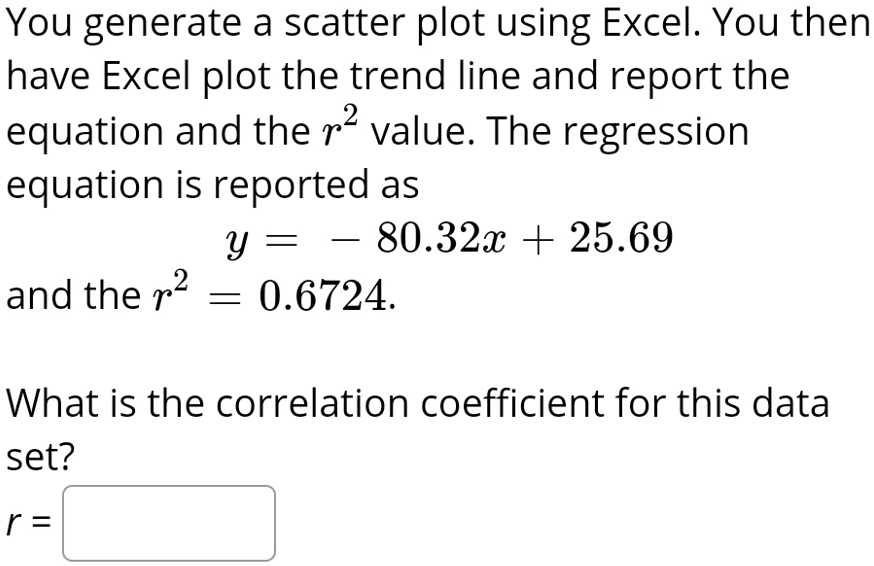 SOLVED: 'home work You generate a scatter plot using Excel: You then have Excel plot the trend ...