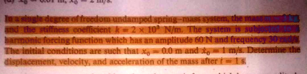SOLVED: In a single degree of freedom undamped spring-mass system, the ...