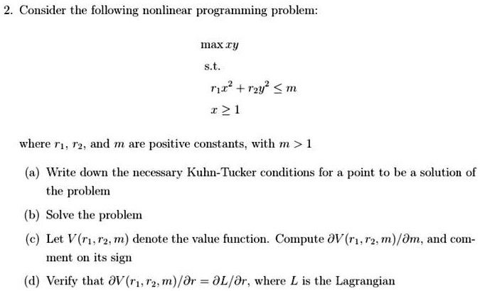 consider the following nonlinear programming problem max tv st rf rzy m ...
