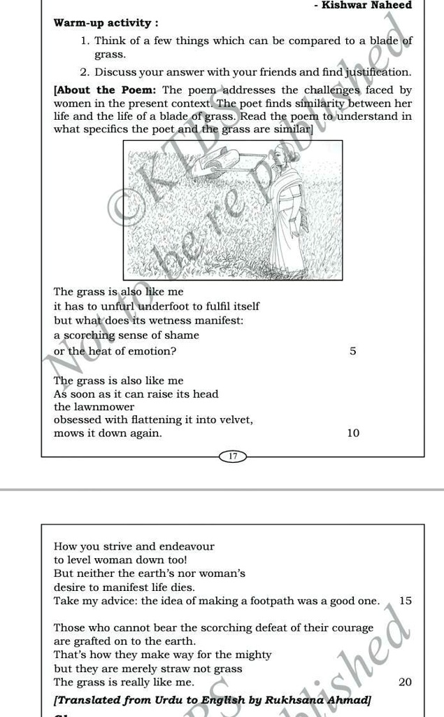SOLVED: Summary of the poem: The grass is really like me. Answer me in ...