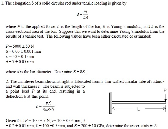 1. The elongation δ of a solid circular rod under tensile loading is ...