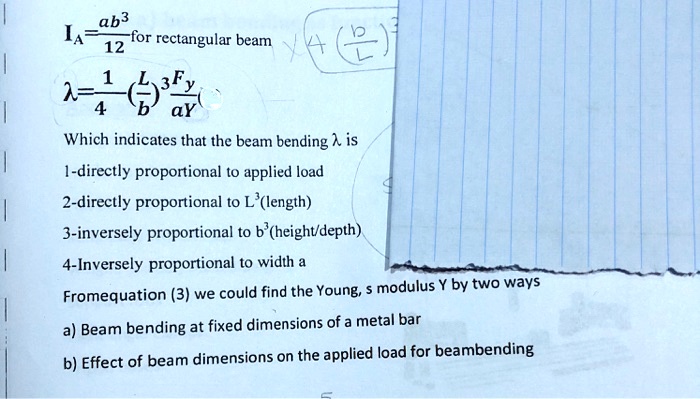 I A = (ab^3)/(12) for rectangular beam ? = (1)/(4) ((L)/(b))^3 (Fy)/(aY ...