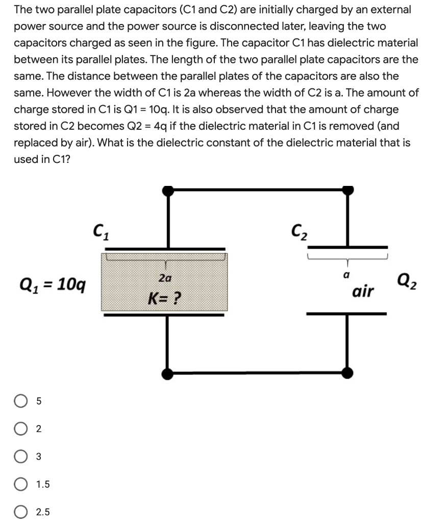 The Two Parallel Plate Capacitors C1 And C2 Are Initially Charged By An