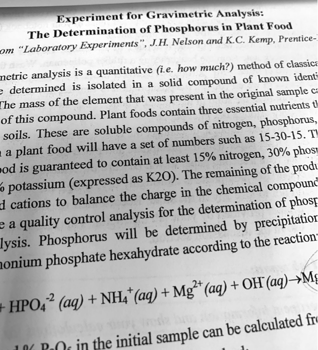 experiment for gravimetric analysis the determination of phosphorus in plant food om laboratory ...