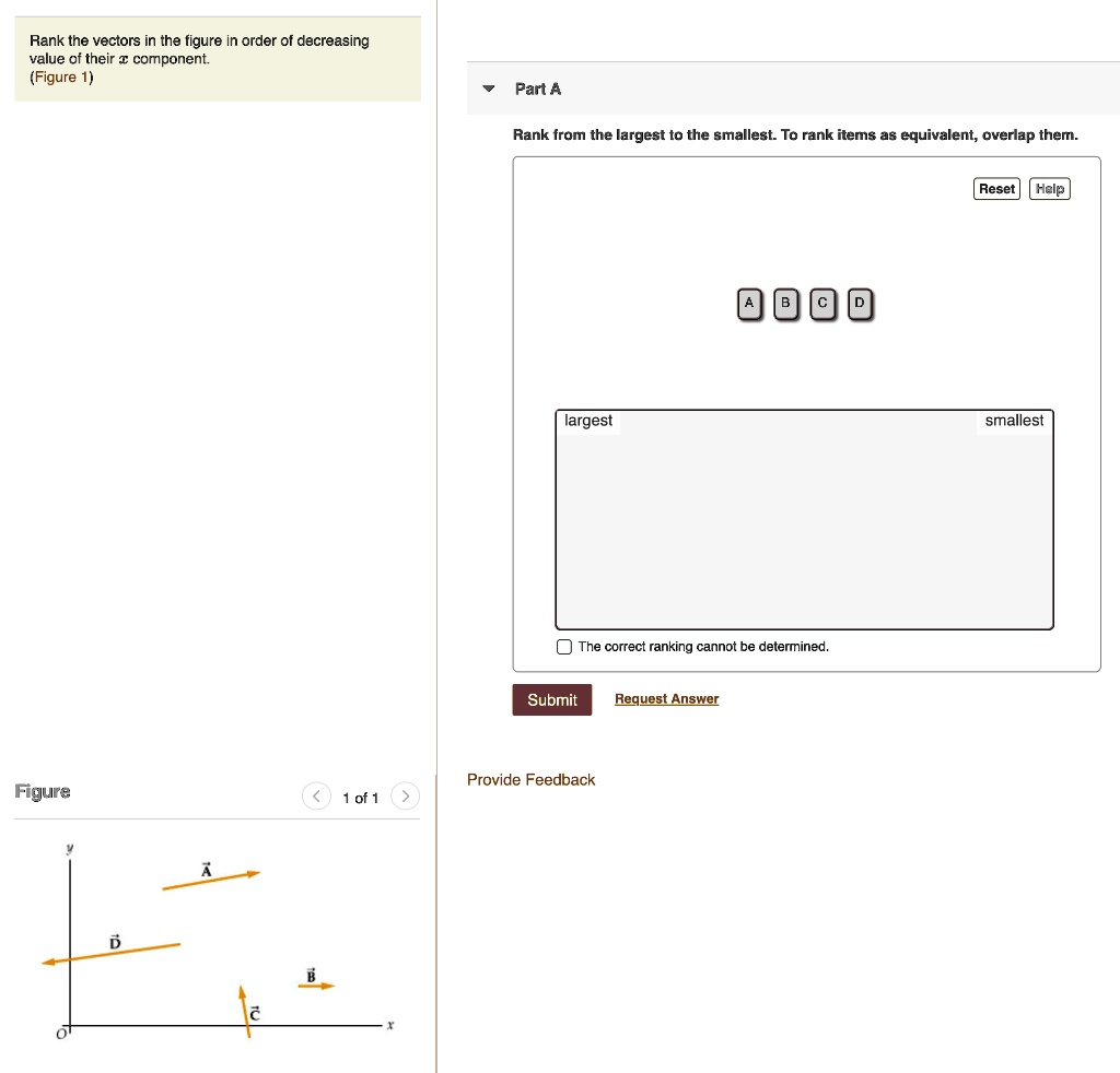 SOLVED: Rank the vectors in the figure in order of decreasing value of their components (Figure ...