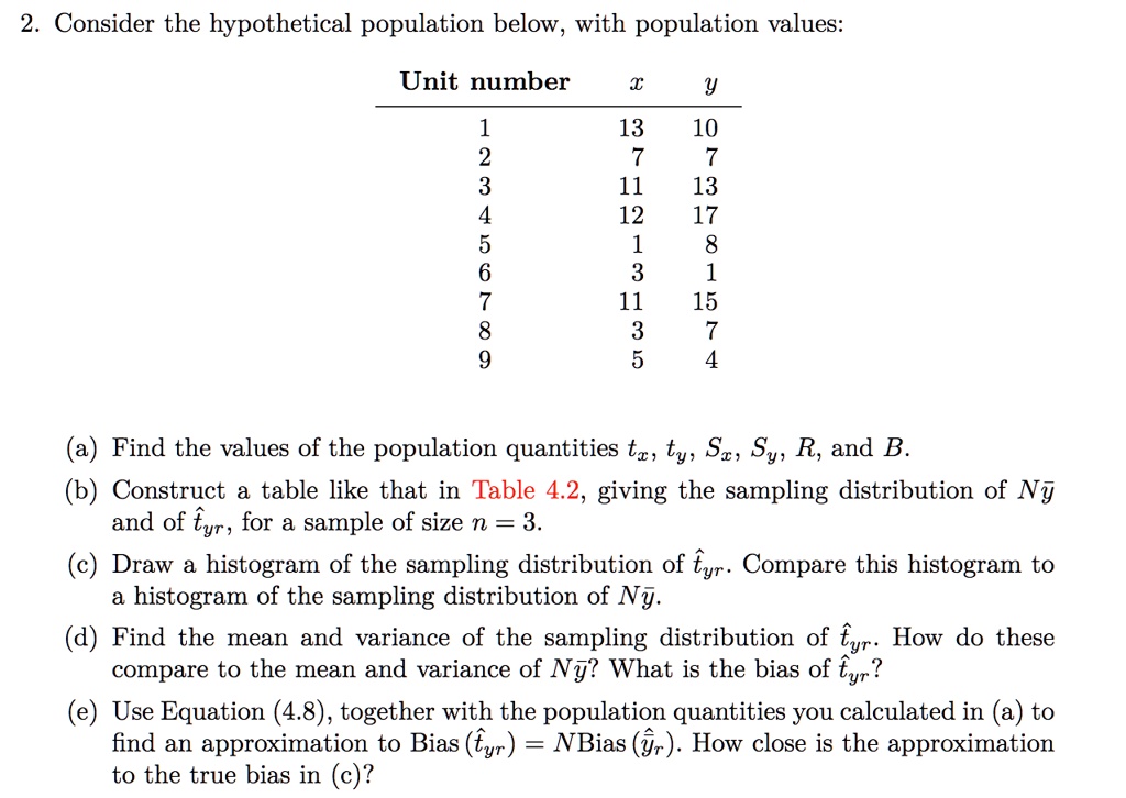 consider the hypothetical population below with population values a find the values of the ...