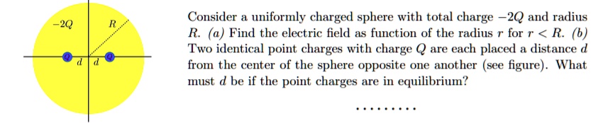 SOLVED: Consider a uniformly charged sphere with total charge 2Q and radius (a) Find the ...